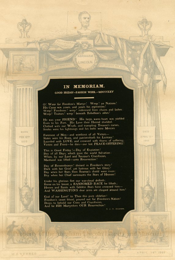 In Memoriam - Augustine J. H. Duganne Poem on Lincoln Assassination ...